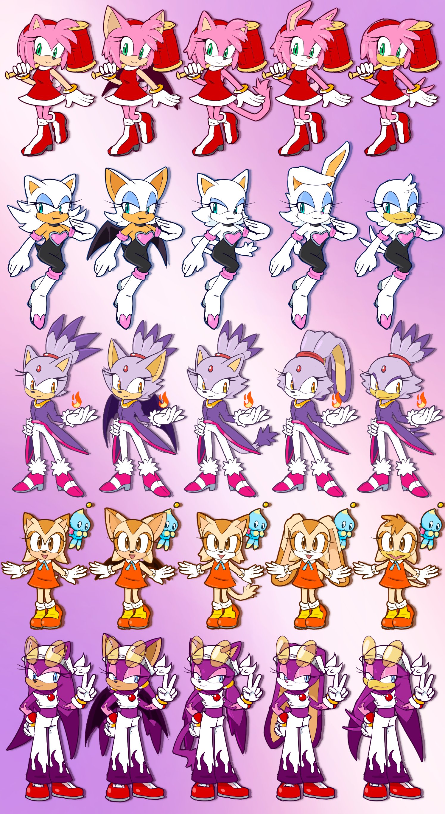 #2550 - safe, artist:biko_pics, amy rose, blaze the cat, cream the rabbit, rouge the bat, wave ...
