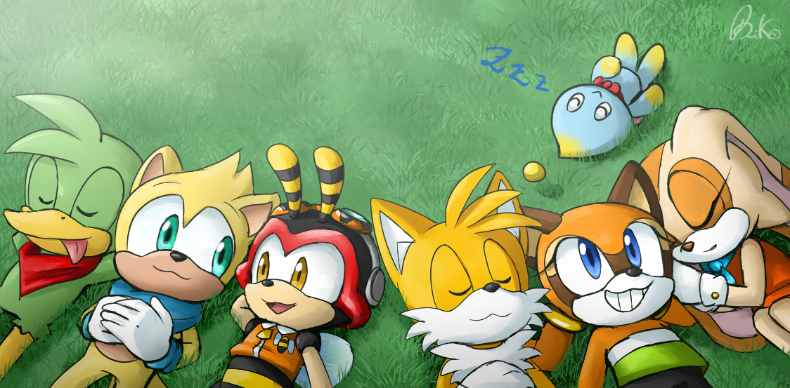 #2869 - safe, artist:biko97, bean the dynamite, charmy bee, cheese (chao), cream the rabbit ...
