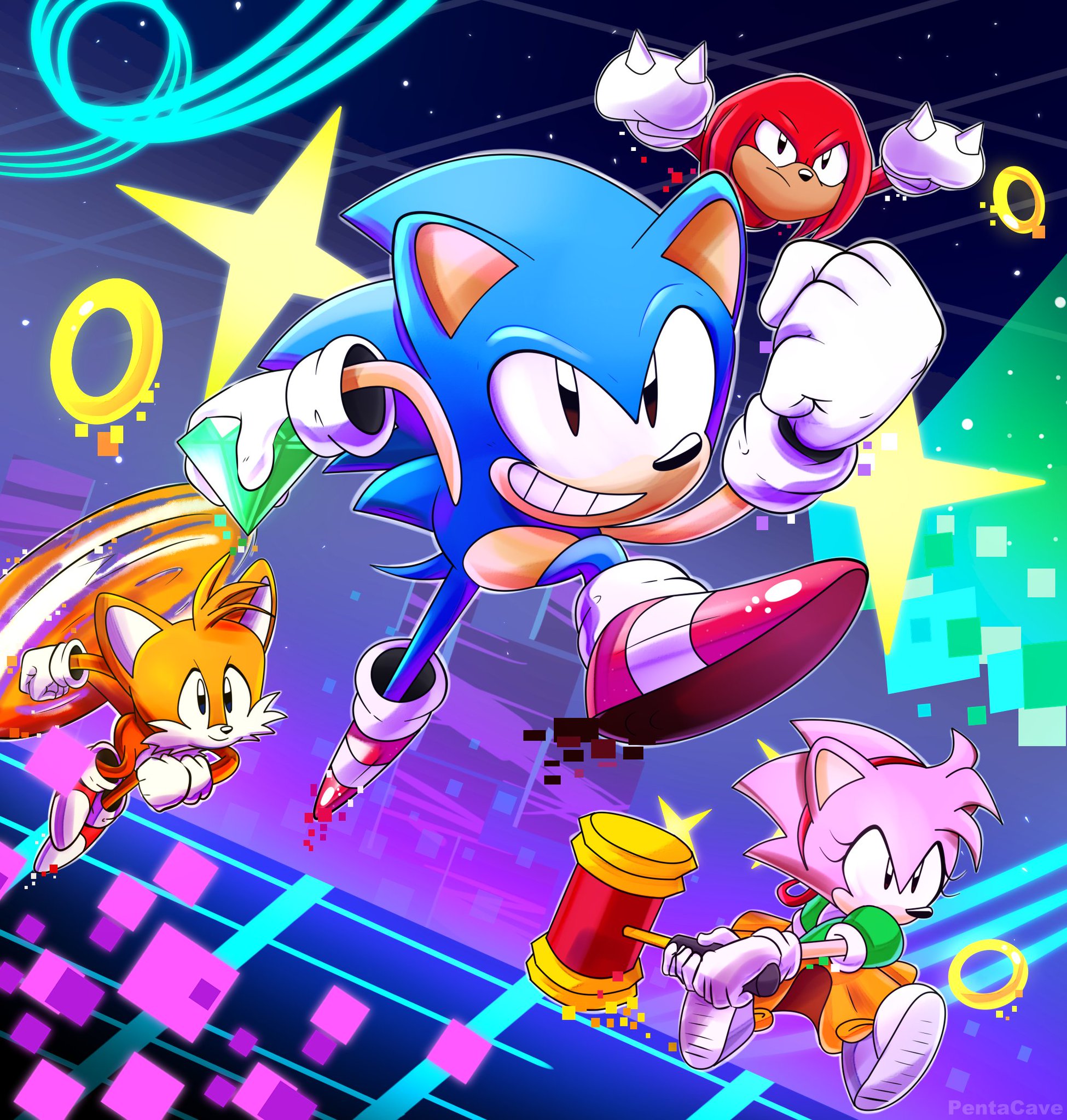 #11243 - safe, artist:pentacave, amy rose, knuckles the echidna, miles "tails" prower, sonic the ...