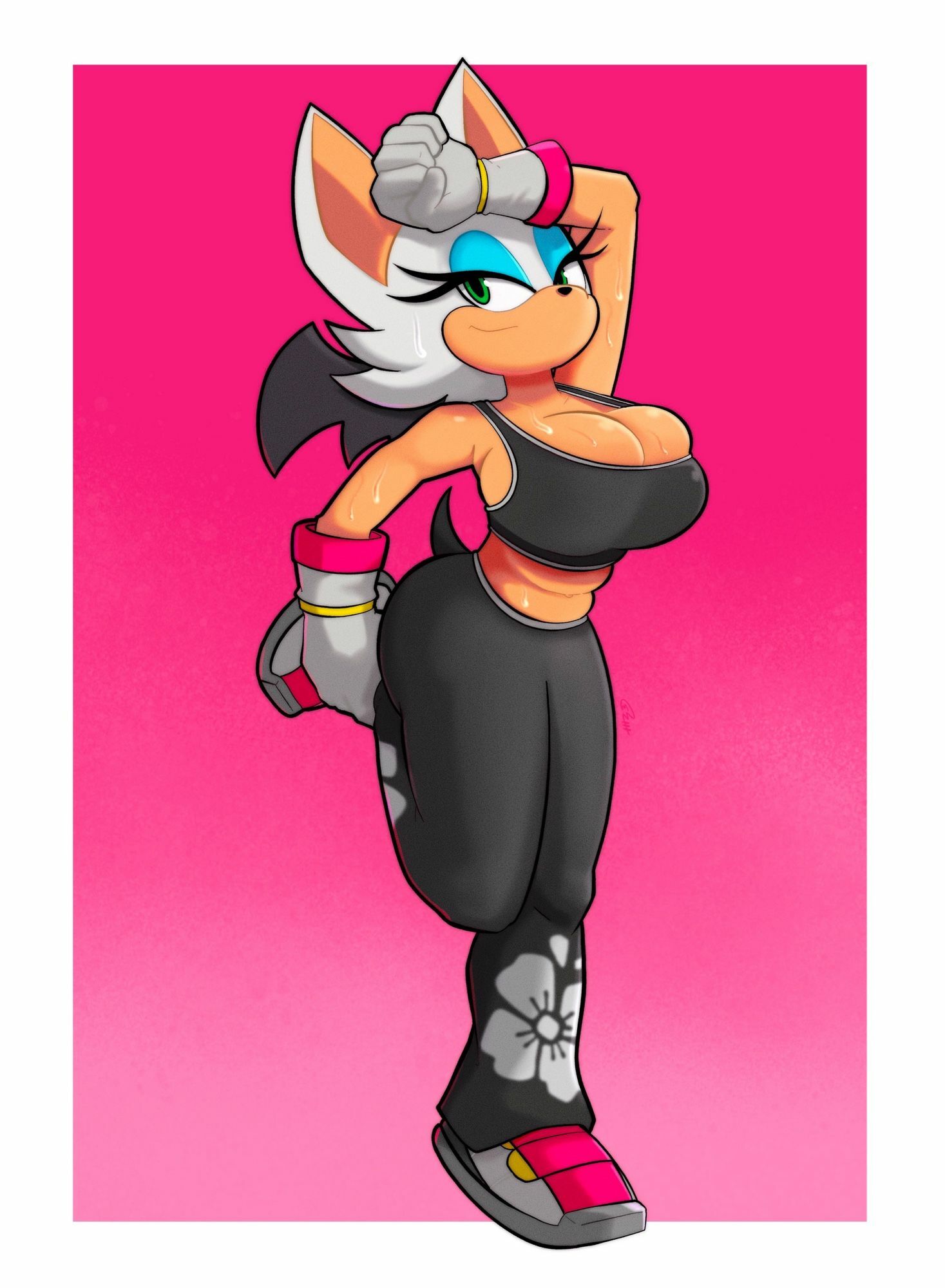 #14912 - safe, artist:roboticsteve, rouge the bat, abs, abstract background, busty rouge, pink ...