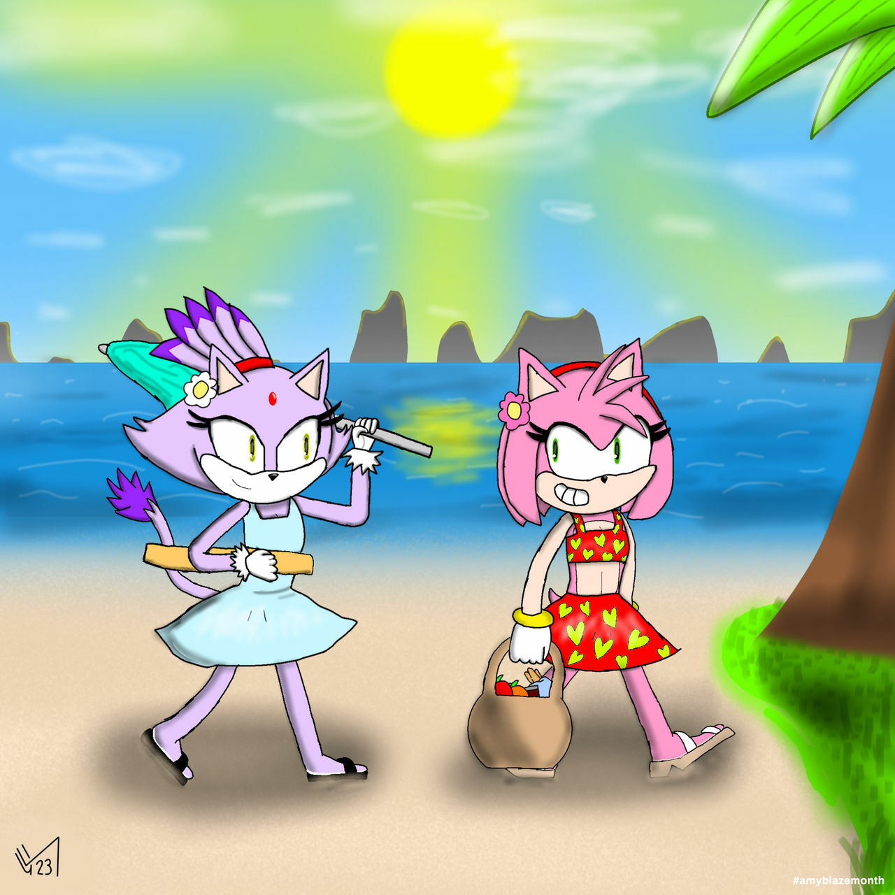 15296 Safe Artistilu231 Amy Rose Blaze The Cat Cat Hedgehog 2023 Bag Beach Blazamy