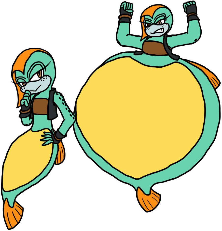 #18255 - safe, artist:kyurem2424, oc, oc:posey puffer, au:sonic world travel, fish, inflation ...