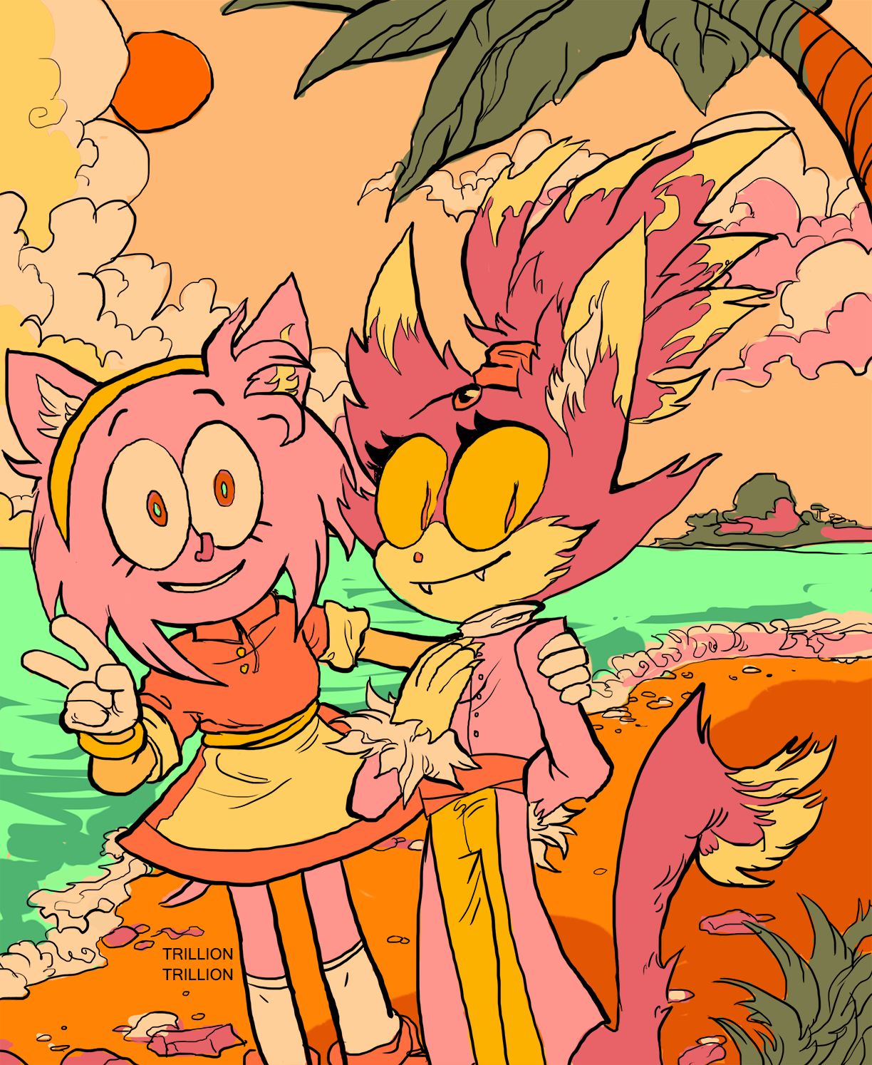 19135 Safe Artisttrilliontrillion Amy Rose Blaze The Cat Cat Hedgehog 2017 Amy X
