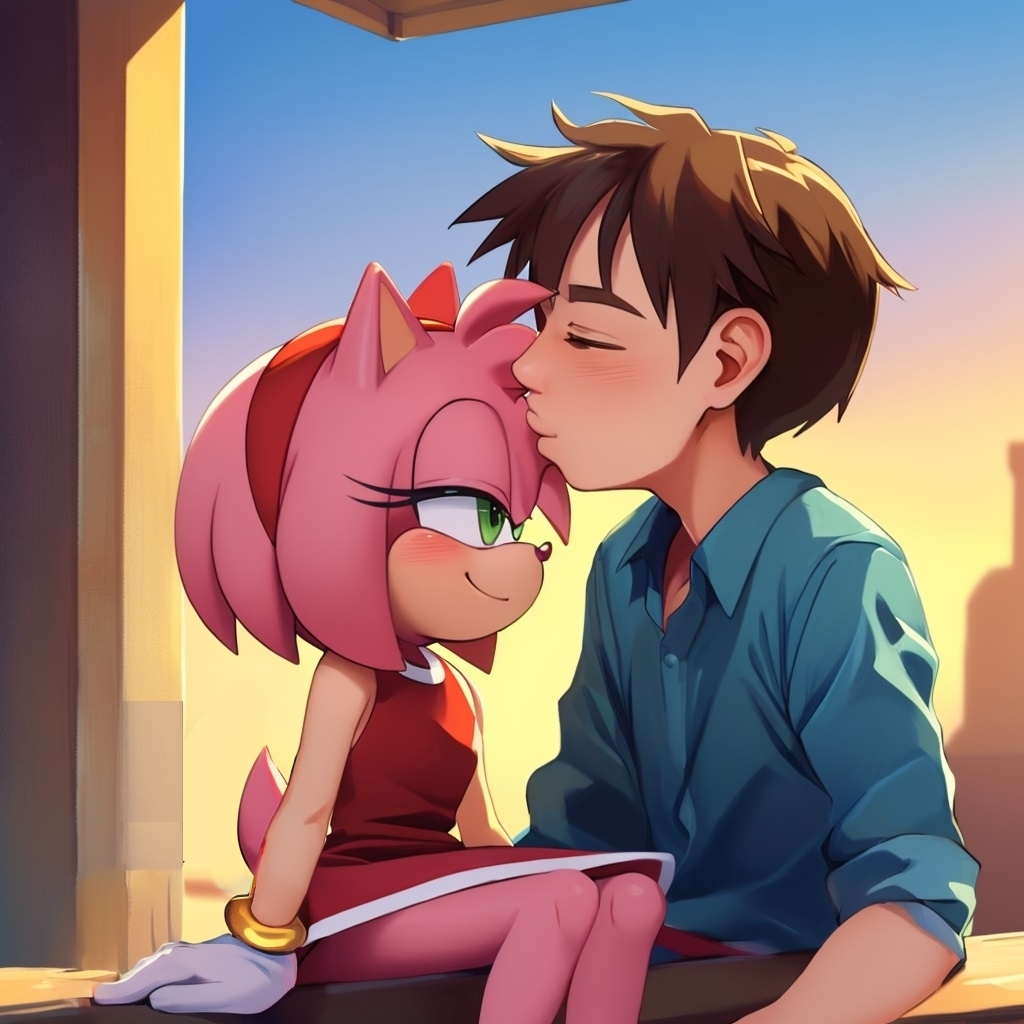 #33066 - safe, ai art, amy rose, oc, hedgehog, human, bedroom eyes, blushing, cute, female ...