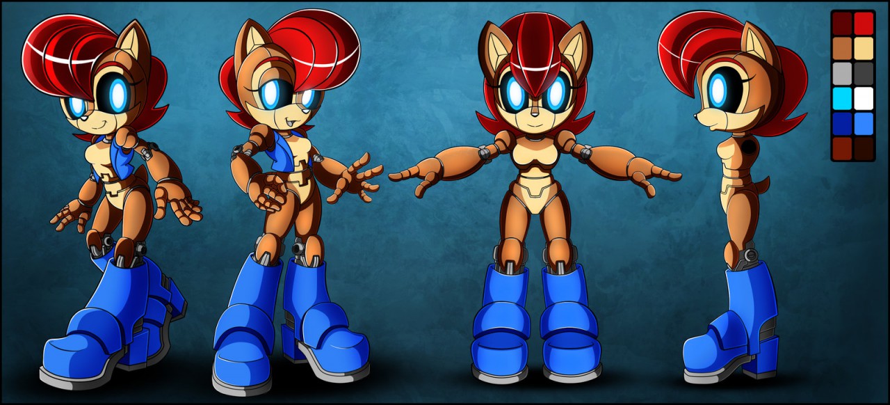#170 - safe, artist:zyote, metal sally, sally acorn, character sheet, mecha sally, roboticized ...