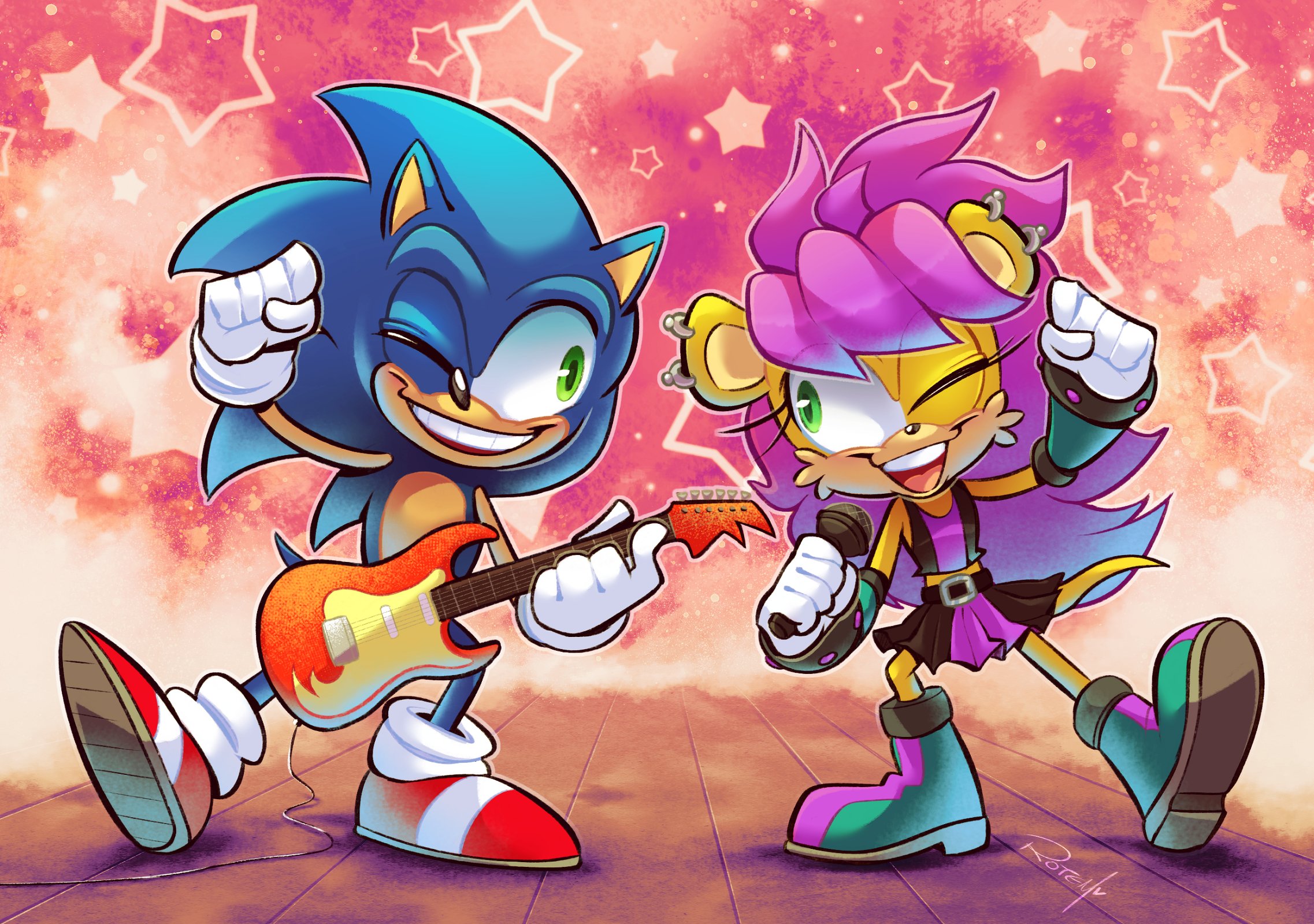 #2544 - safe, artist:vaporotem, mina mongoose, sonic the hedgehog, guitar, singing - art.mobius ...