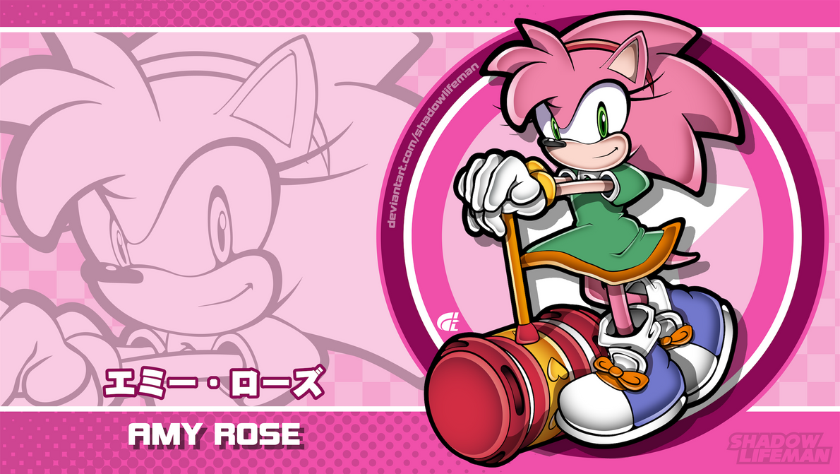 #3182 - safe, artist:shadowlifeman, amy rose, classic amy, looking at viewer, modern style, piko ...
