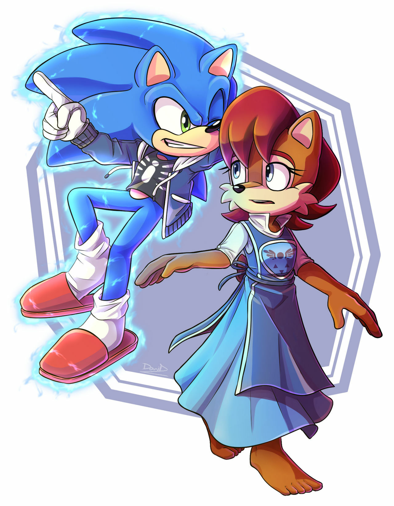 #6116 - safe, artist:dariidraws, sally acorn, sonic the hedgehog, crossover, shipping, sonally ...