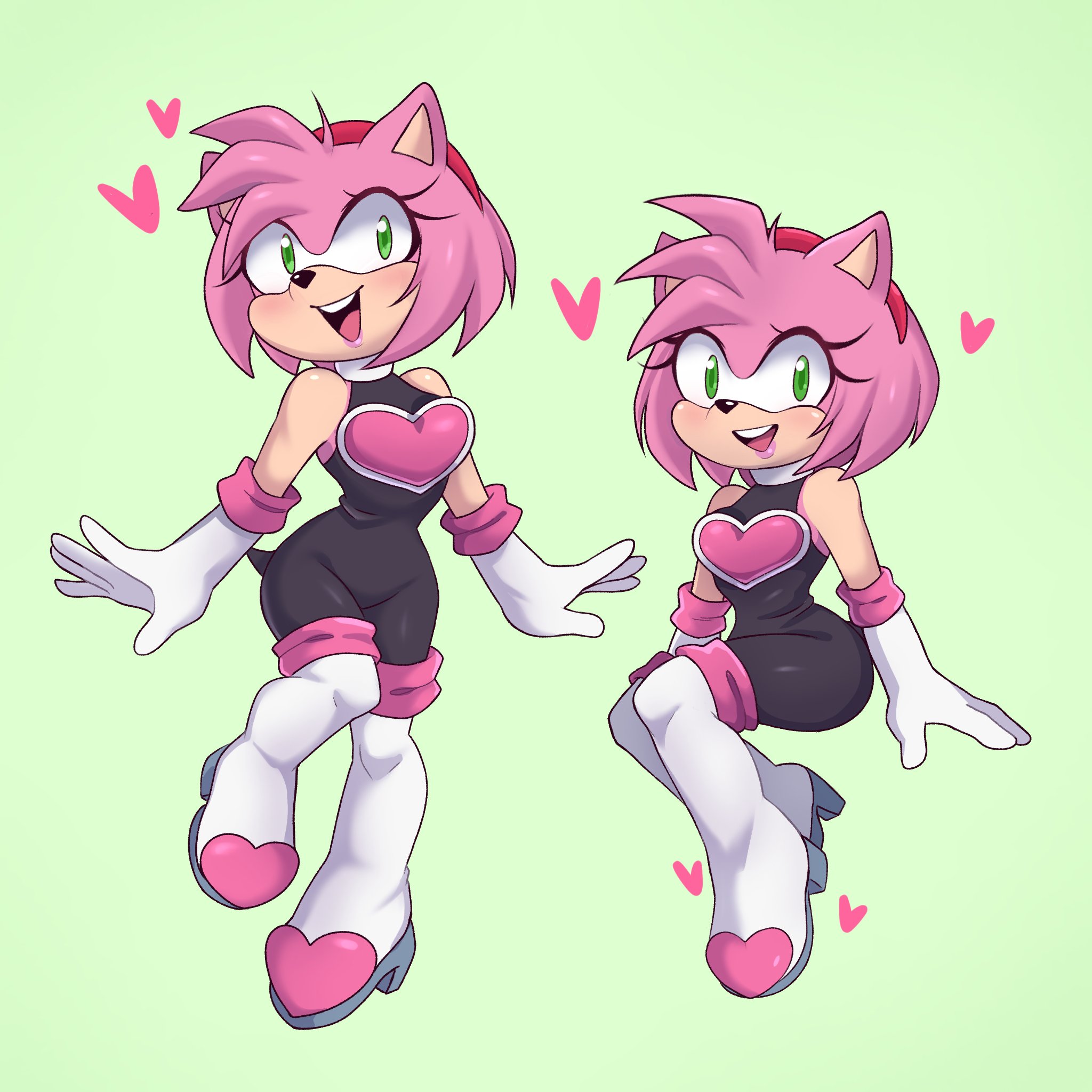 #6728 - safe, artist:artkett1412, amy rose, green background, heart, outfit swap, rouge's heart ...