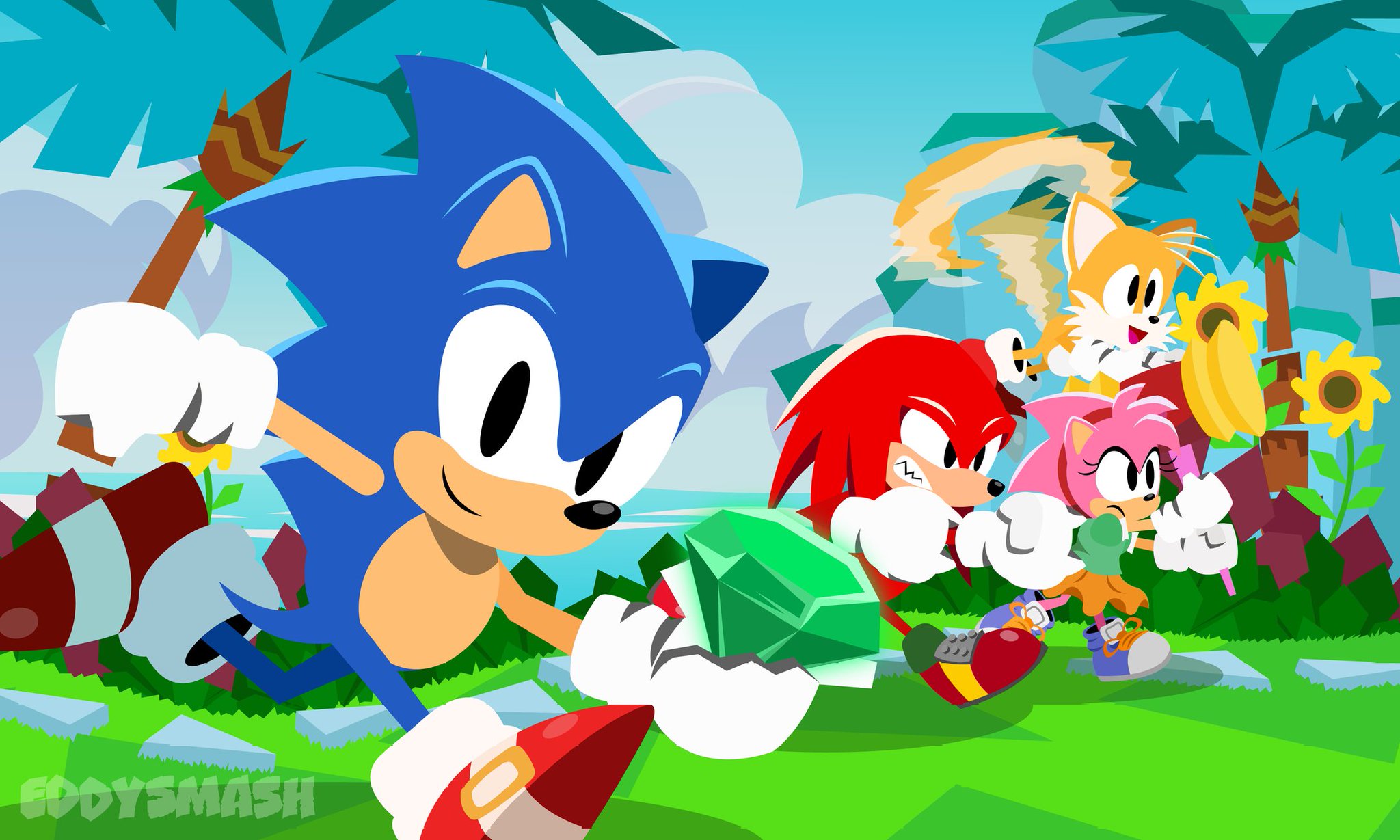 #15890 - safe, artist:eddysmash2407, amy rose, knuckles the echidna, miles "tails" prower, sonic ...