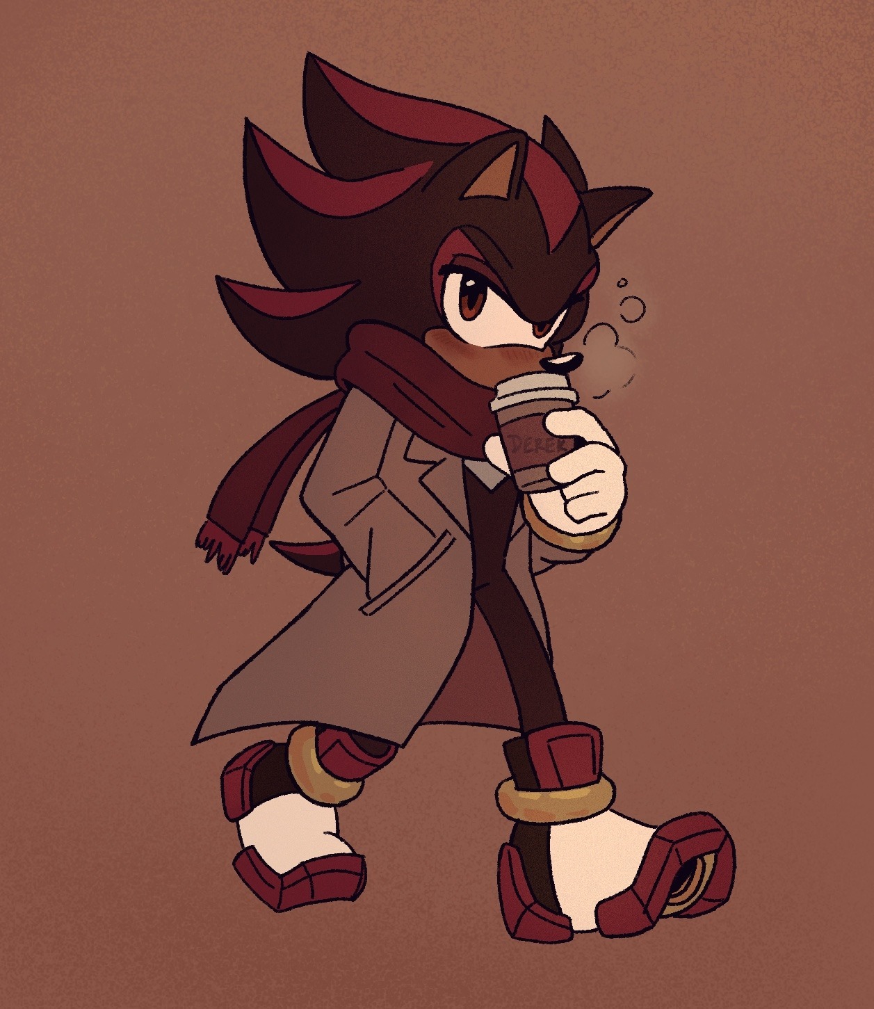 #17837 - safe, artist:frostiios, shadow the hedgehog, brown background, coffee, drink, drinking ...