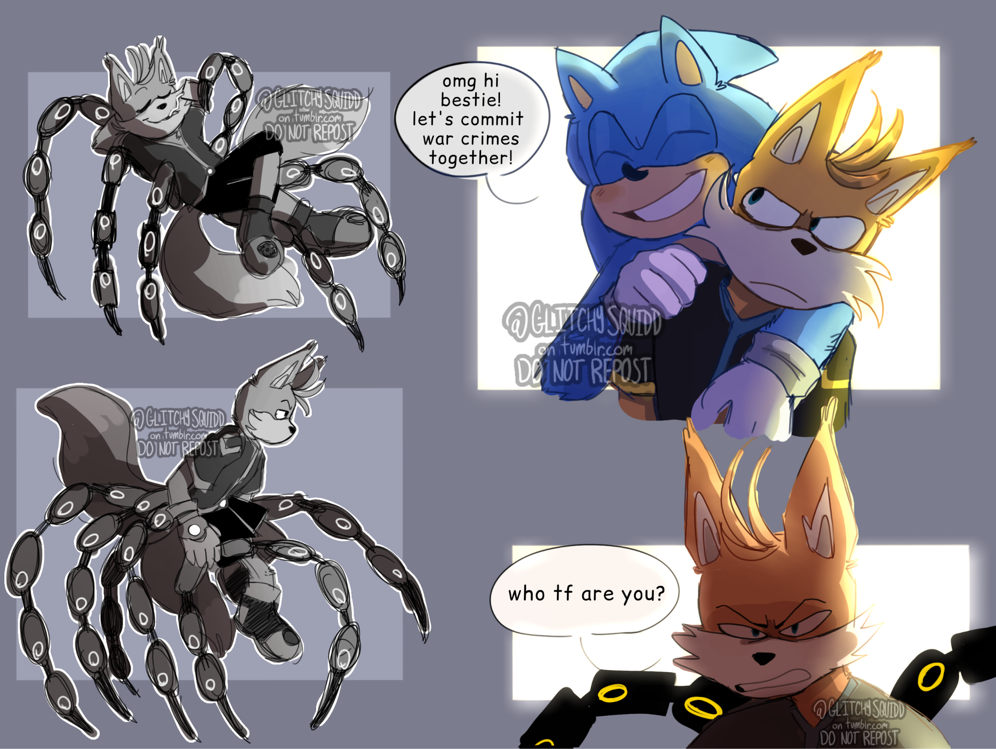 #9574 - safe, artist:glitchysquidd, miles "tails" prower, nine, sonic the hedgehog, sonic prime ...