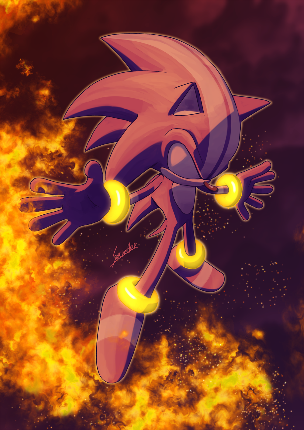 #28779 - safe, artist:secretter_zgwl, sonic the hedgehog, darkspine sonic, fire, full body, solo ...