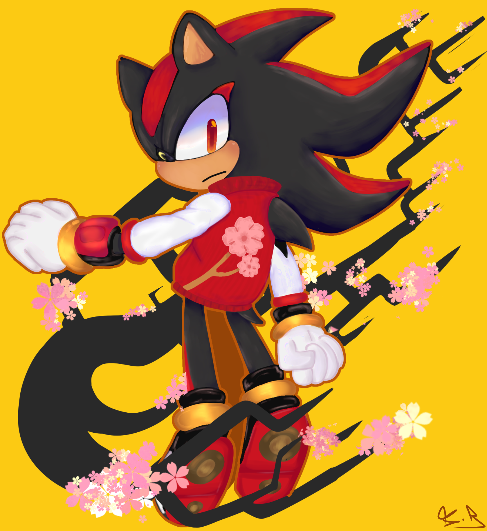 #20926 - safe, artist:presley-sys, shadow the hedgehog, abstract background, cherry blossom ...