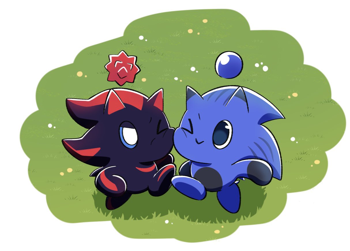 #29799 - safe, artist:oudooooon427, chao, character chao, cheek to cheek, duo, grass, one eye ...