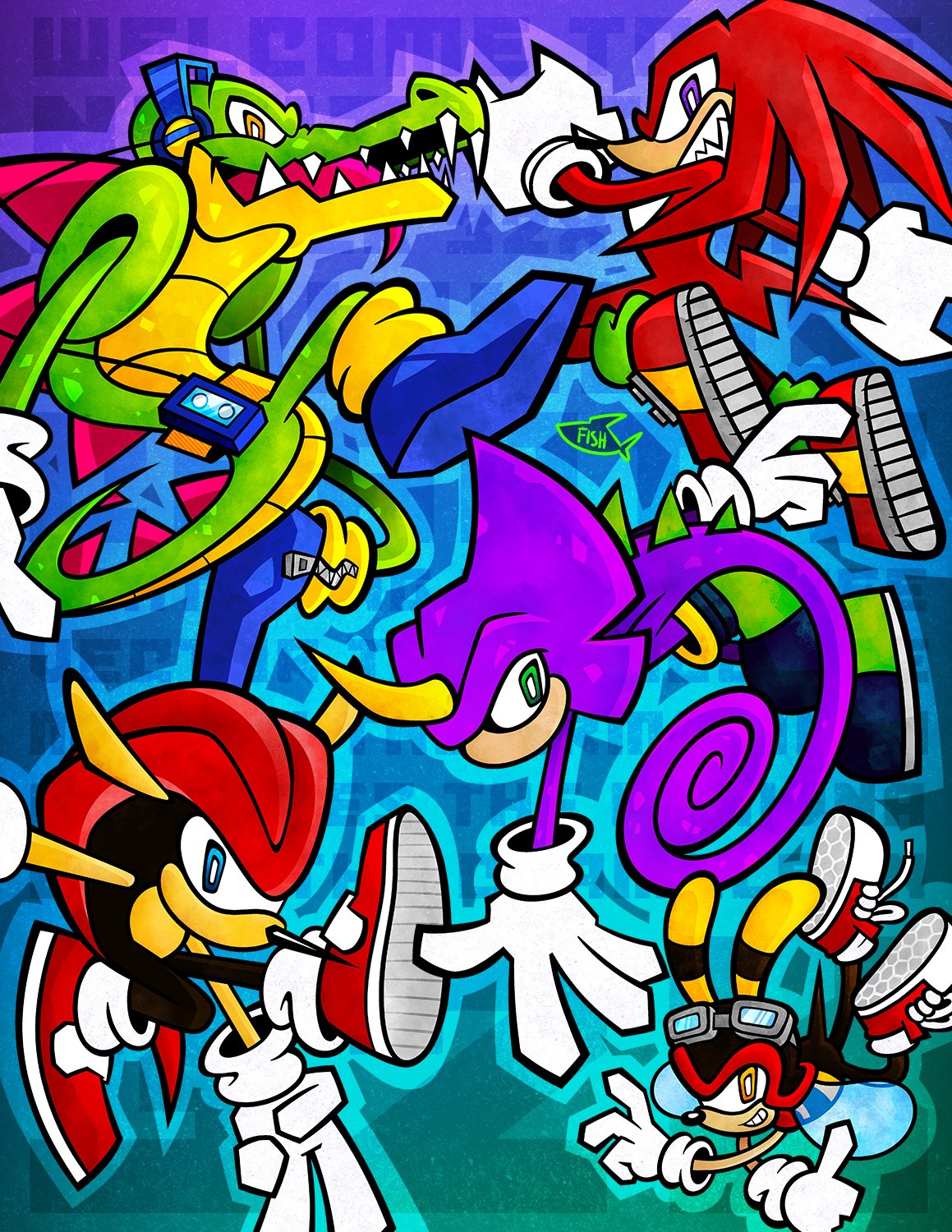 #31012 - safe, artist:fishflop_, charmy bee, espio the chameleon, knuckles the echidna, mighty ...
