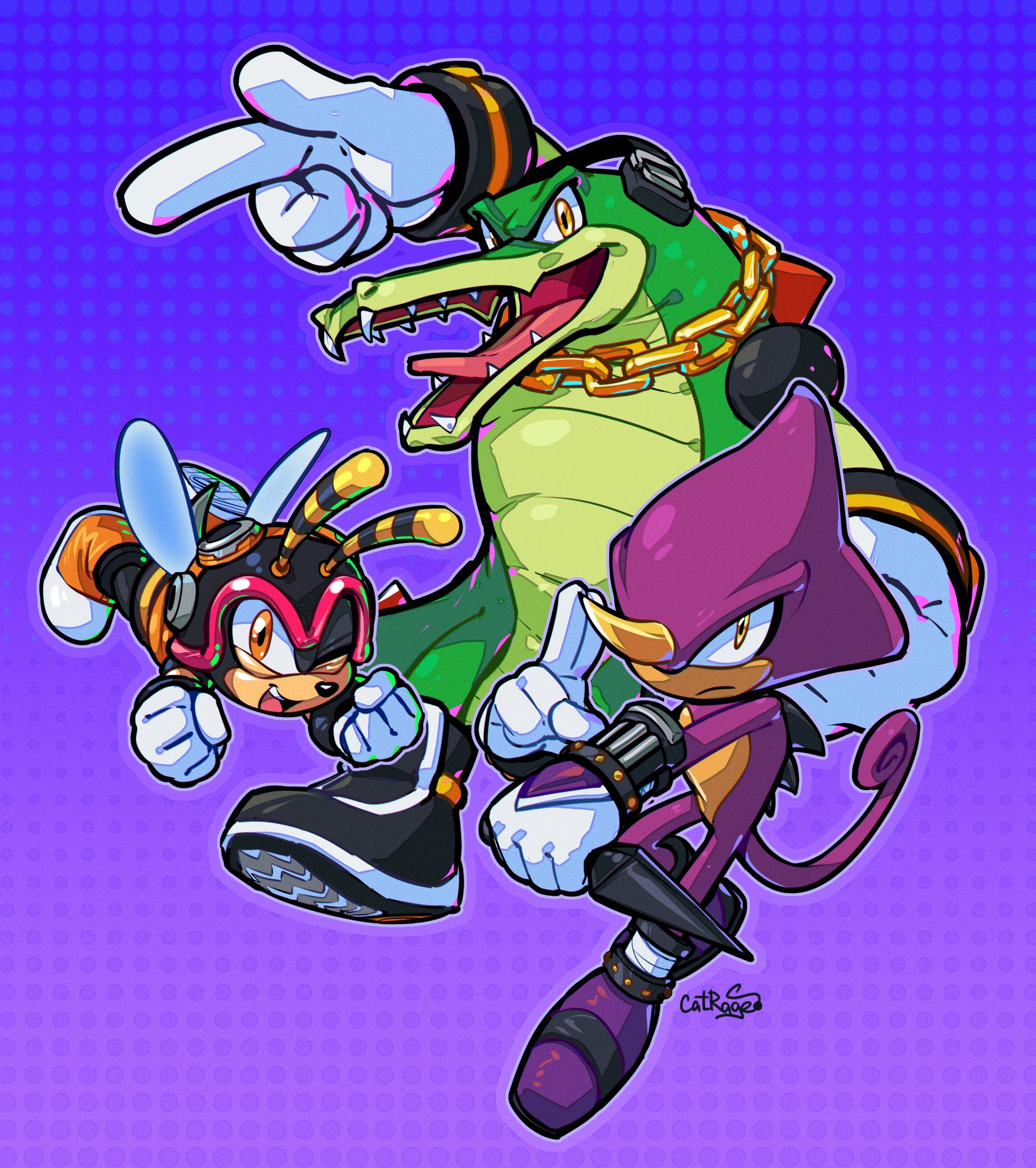 #31109 - safe, artist:catrage_miau, charmy bee, espio the chameleon, vector the crocodile, 2025 ...