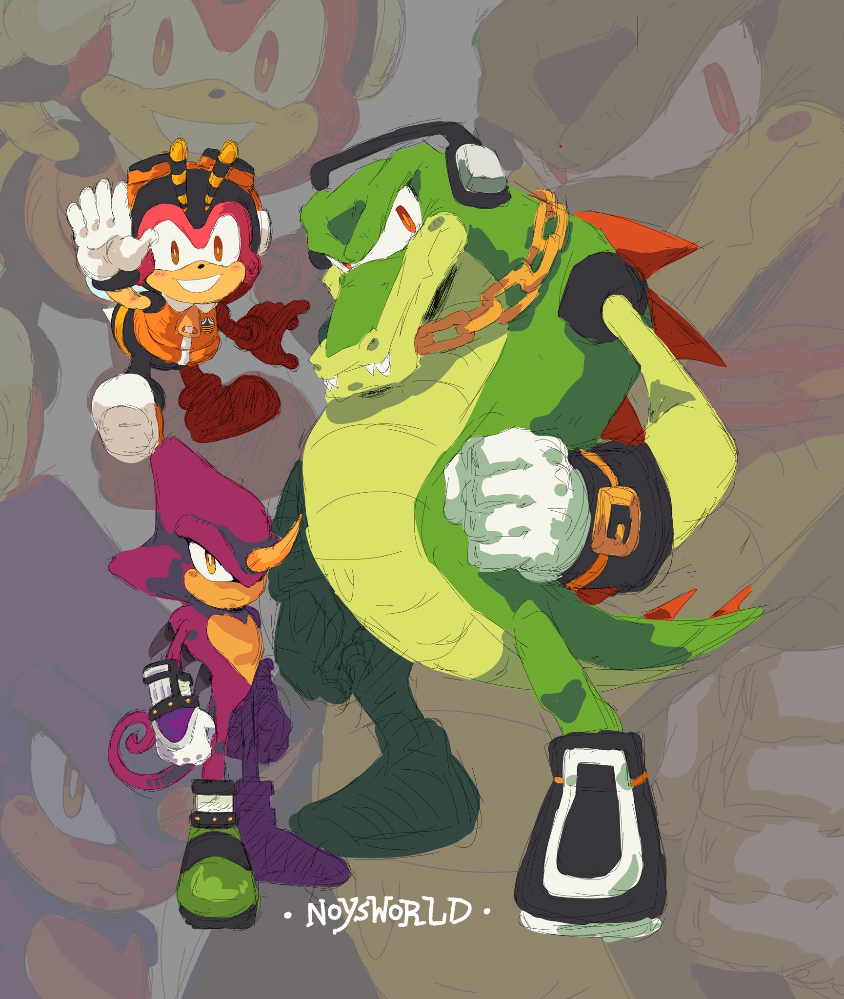 #31664 - safe, artist:noysworld, charmy bee, espio the chameleon, vector the crocodile, 2025 ...