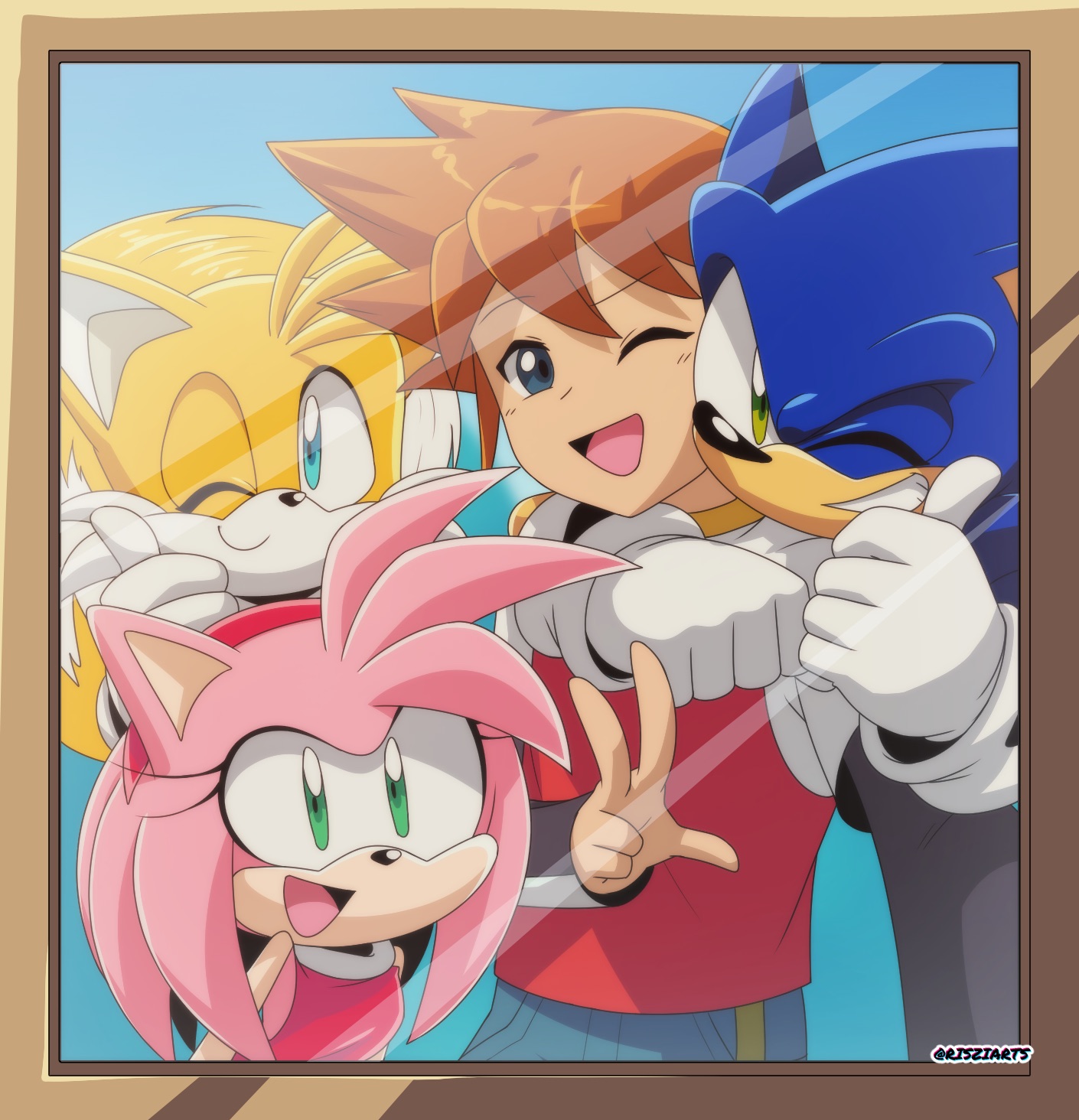 #33113 - safe, artist:risziarts, amy rose, chris thorndyke, miles "tails" prower, sonic the ...