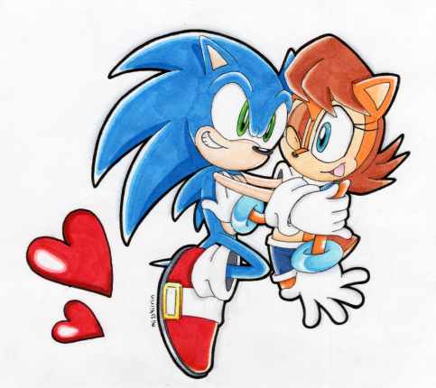 #33367 - safe, artist:misshiirin, sally acorn, sonic the hedgehog, duo, sally x sonic, shipping ...