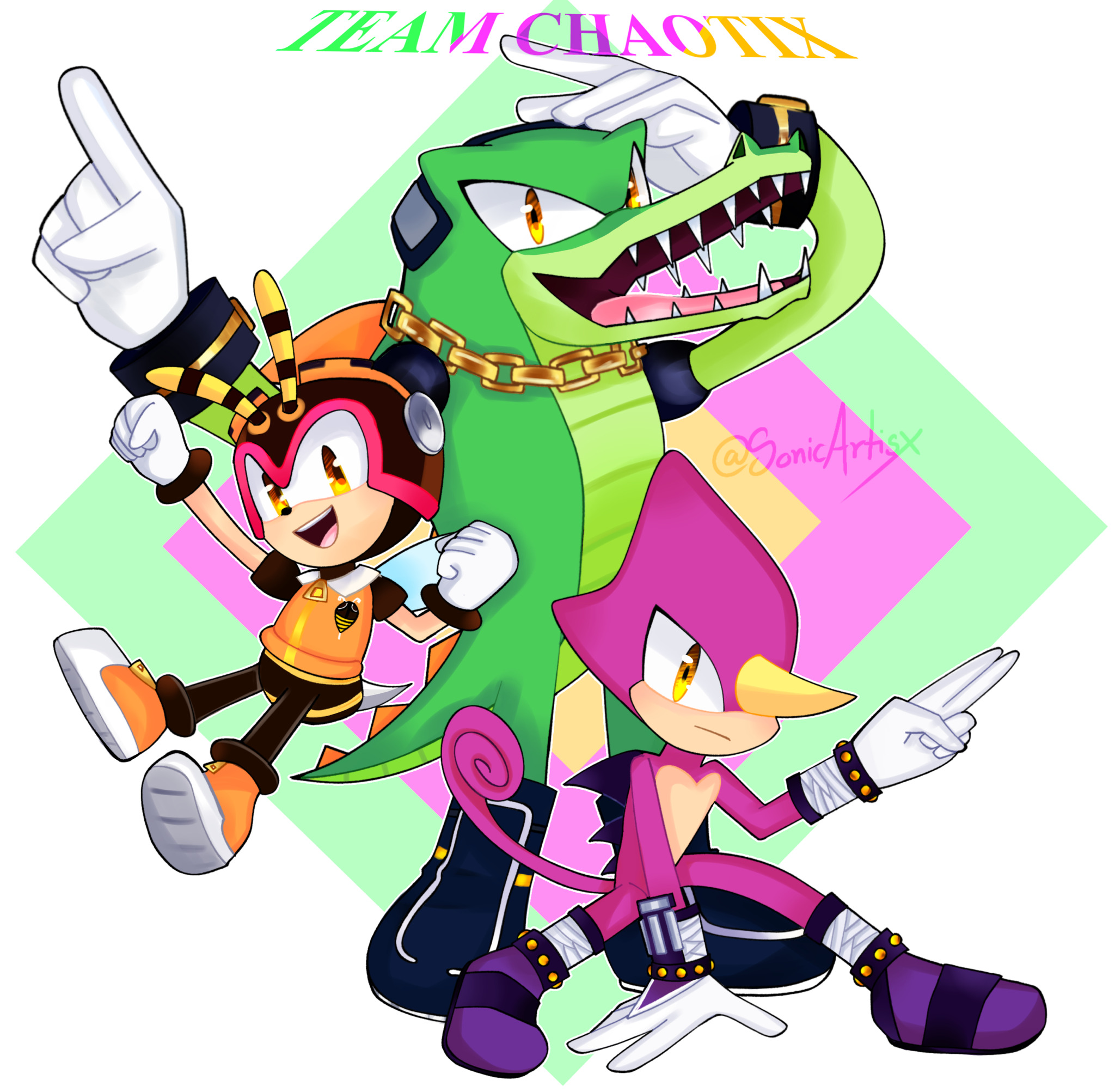 #33960 - safe, artist:sonicartisx, charmy bee, espio the chameleon, vector the crocodile, 2025 ...