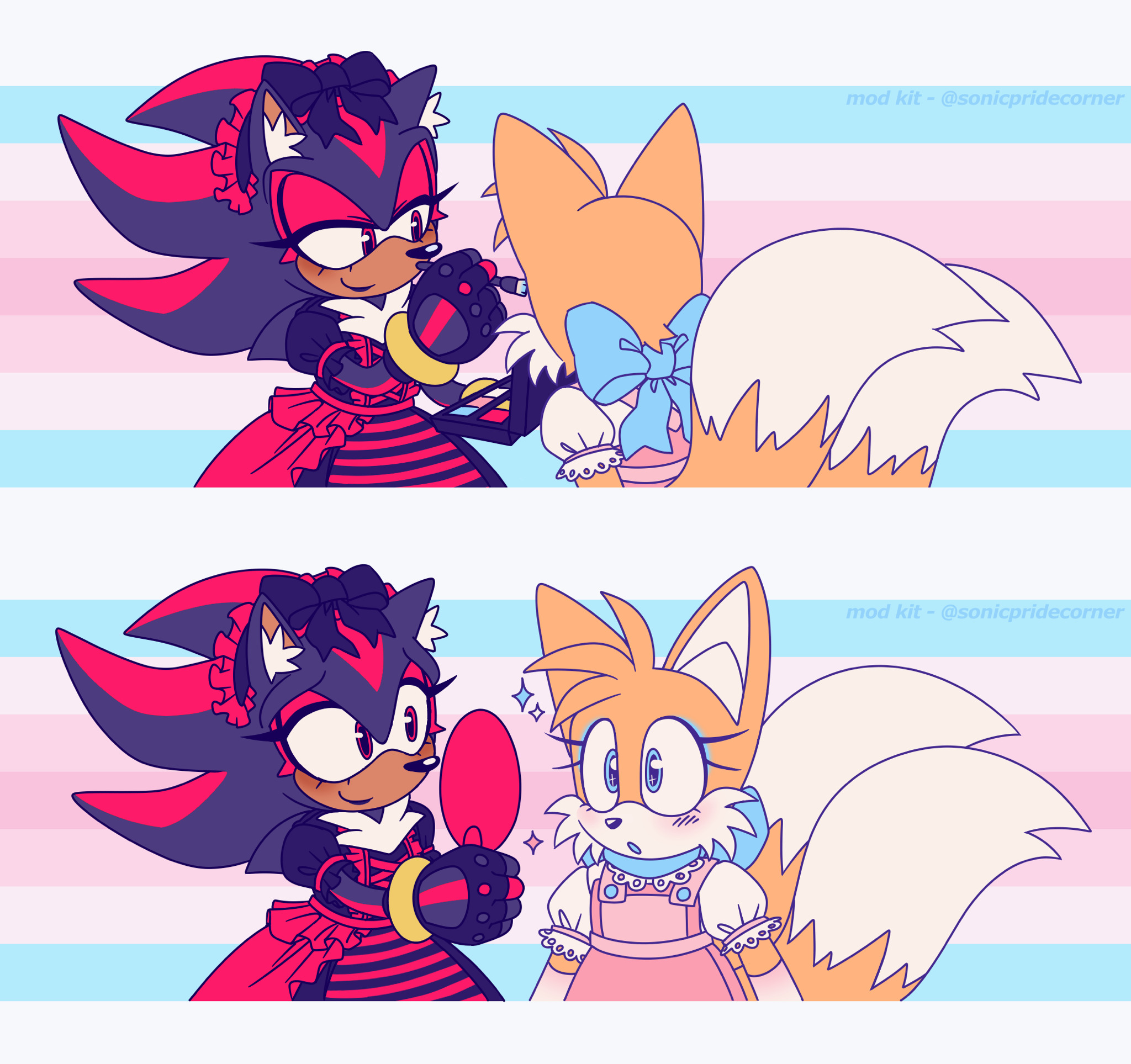 #34267 - safe, artist:sonicpridecorner, miles "tails" prower, shadow the hedgehog, 2025, bow ...